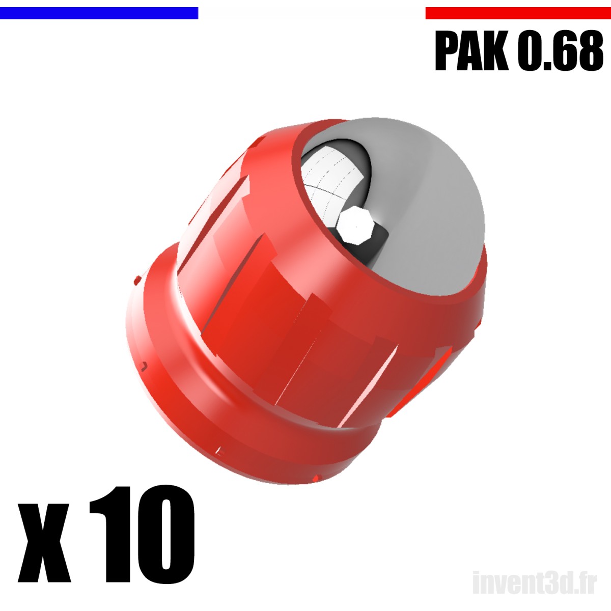 10 x Cal. 0.68 pour PAK Bille 12mm - Gomme Cogne - Rouge